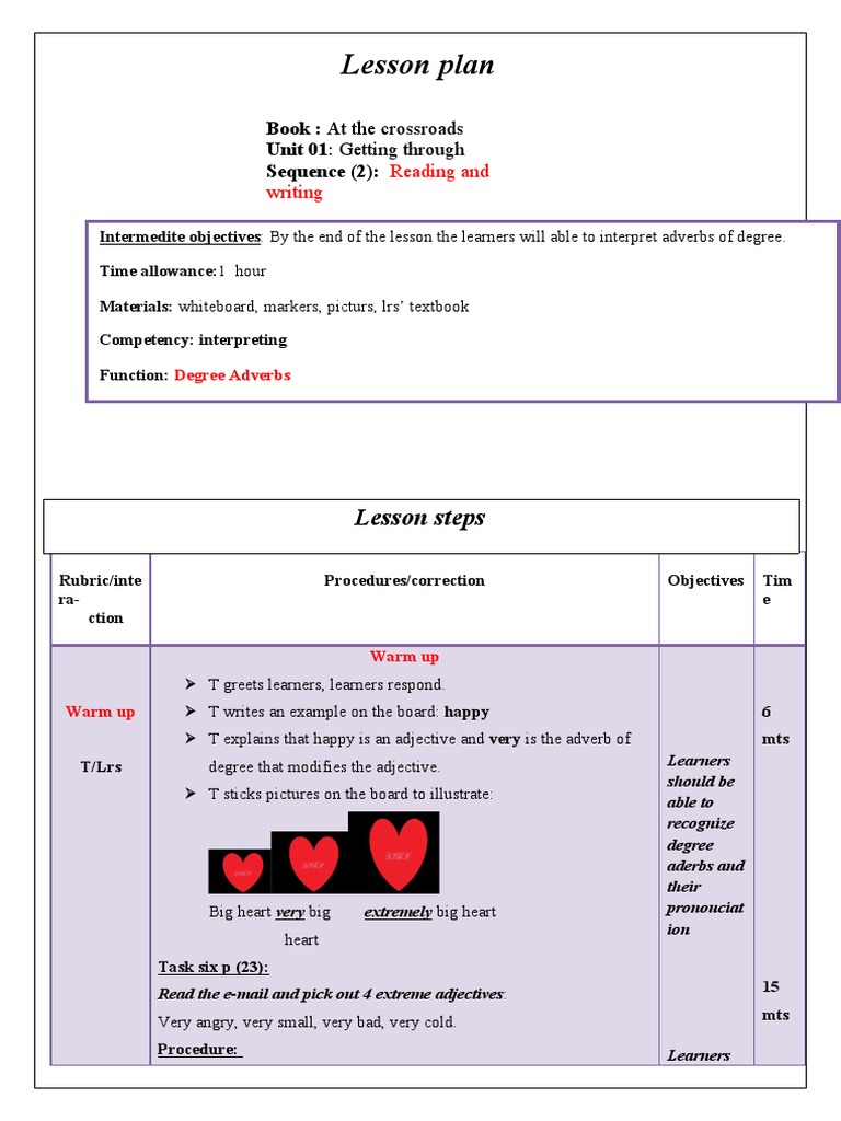 LESSON PLAN Degree Adverbs | PDF | Adverb | Adjective
