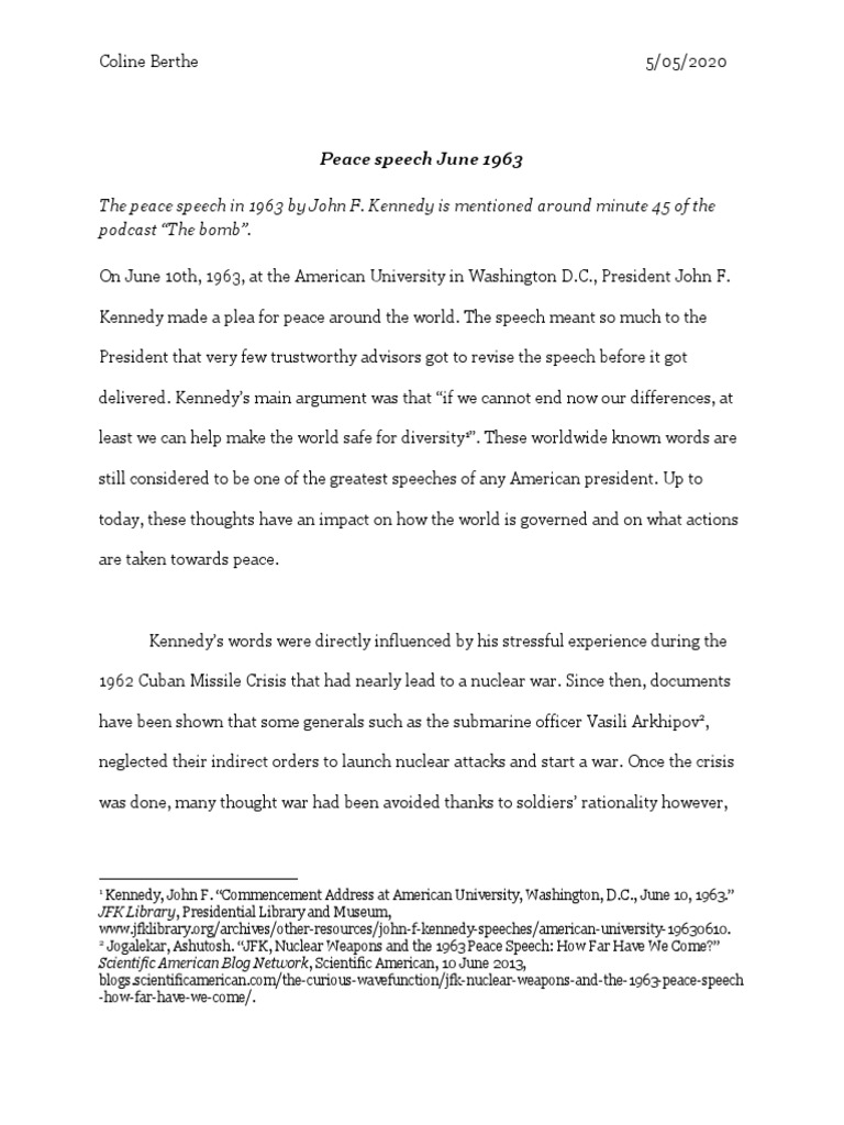 JFK Peace Speech | PDF | John F. Kennedy | Nuclear Warfare