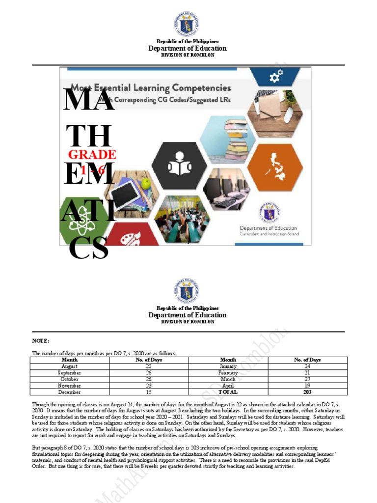 Schedule of Quarterly Assessments and Most Essential Learning ...