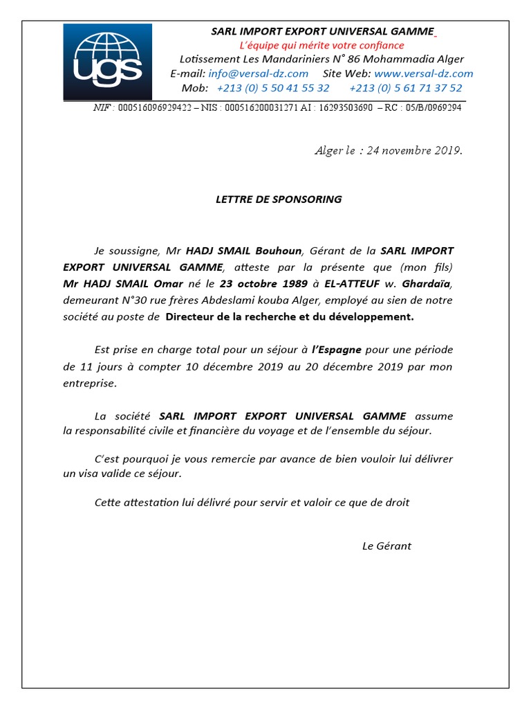Attestation de Sponsor | PDF