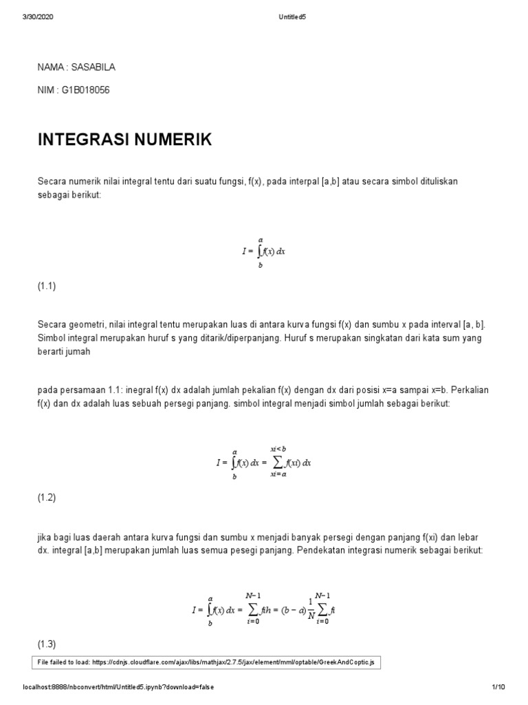 Metode Integral Numerik dalam Matematika | PDF