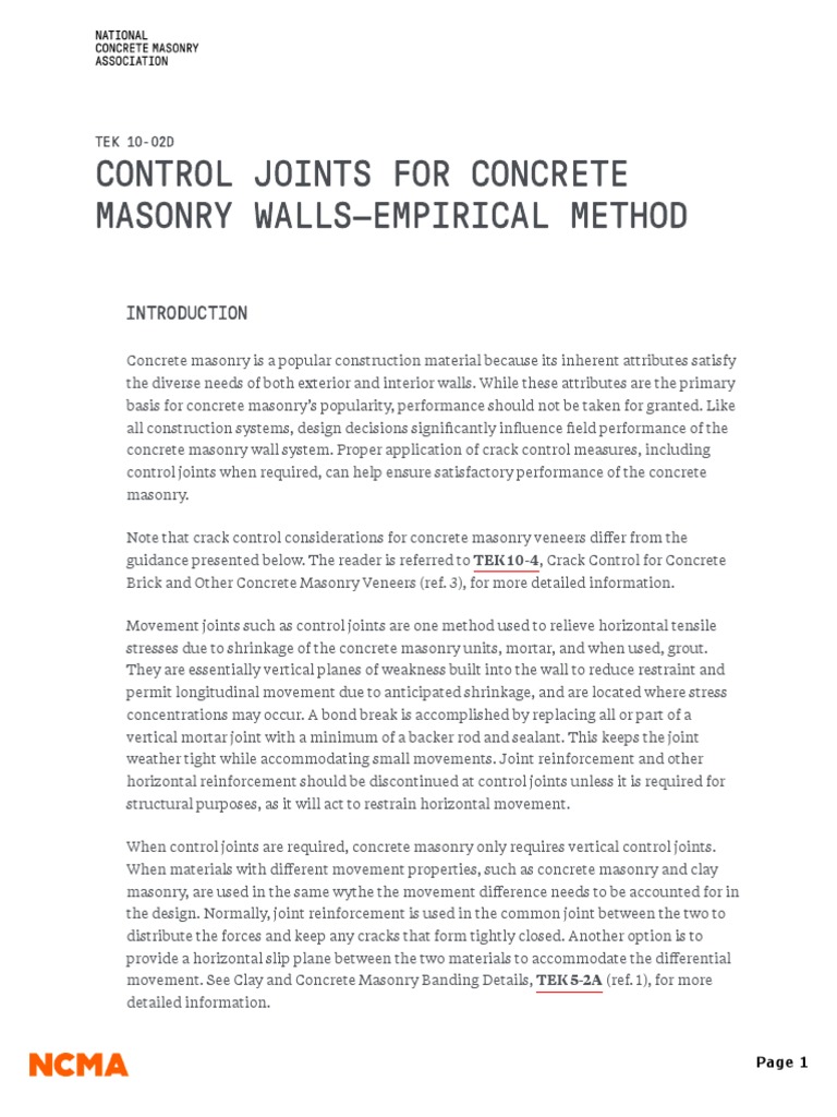 Control Joints For Concrete Masonry Walls-Empirical Method | PDF ...