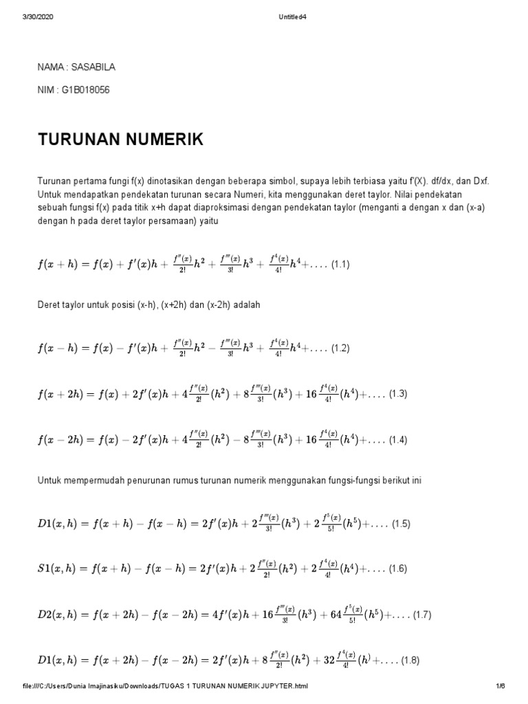 Rumus Turunan Numerik dan Aplikasinya | PDF | Metode & Bahan Ajar