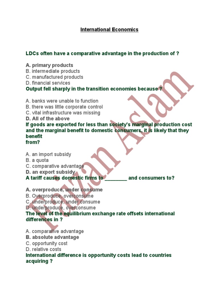 MCQS Int | PDF | Tariff | Comparative Advantage