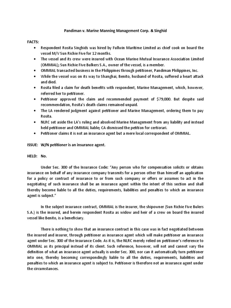 Pandiman's Liability in Insurance Case | PDF | Insurance Broker | Insurance