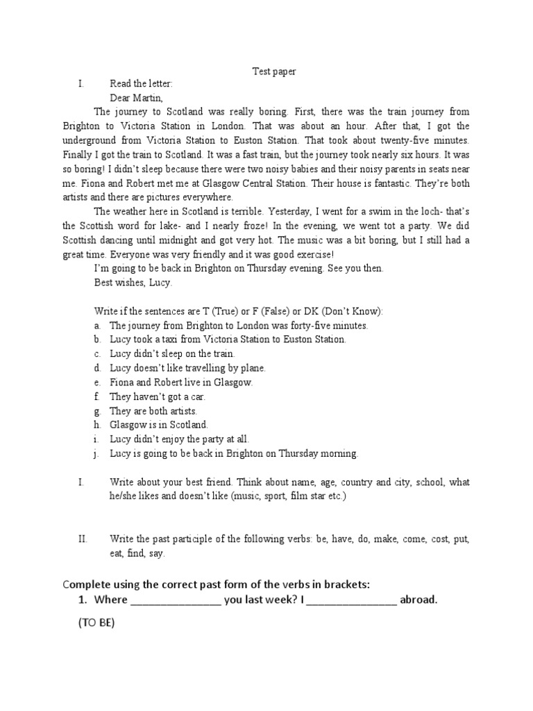 Test paper letter journey details | PDF | Grammar | Morphology