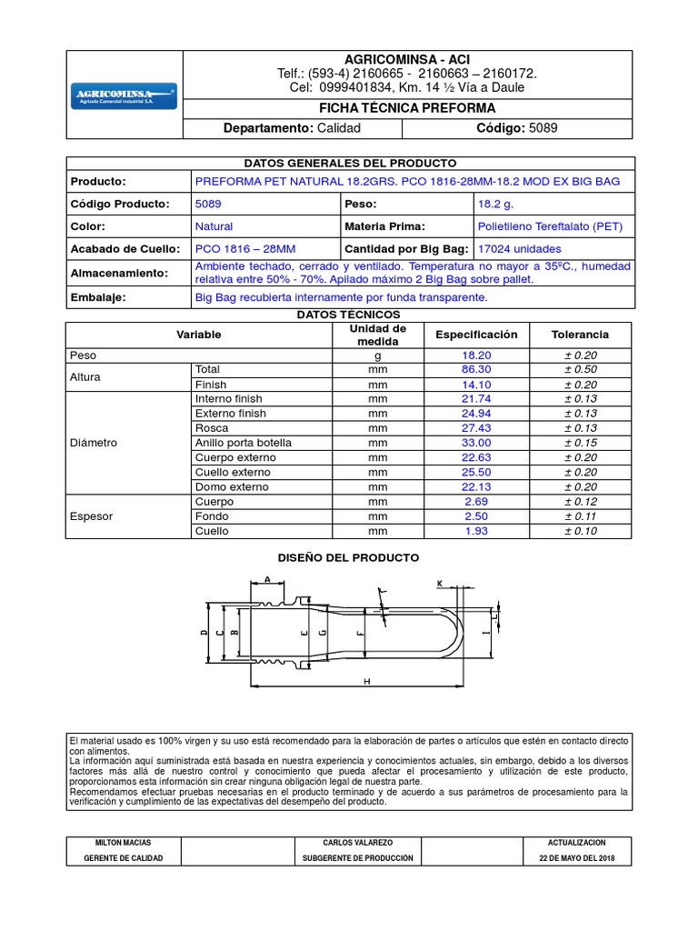 Ficha Técnica de Preforma PET 18.2g | PDF | Naturaleza | Science