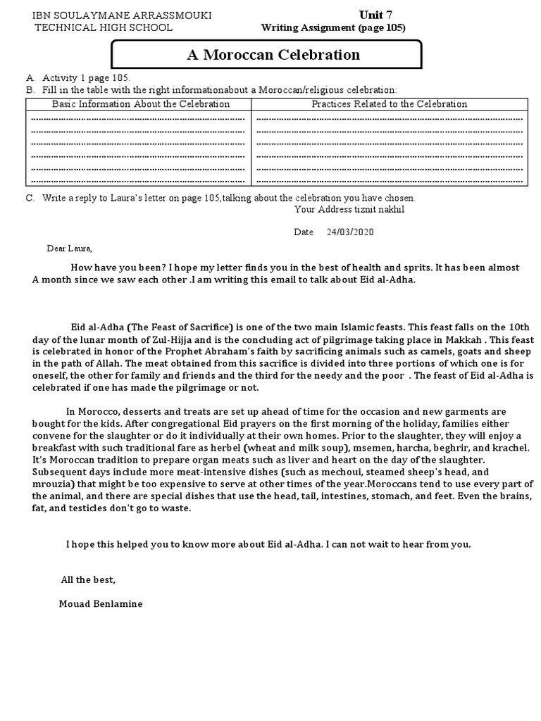 1st Year Unit 7 Writing A Letter About A Celebration | PDF