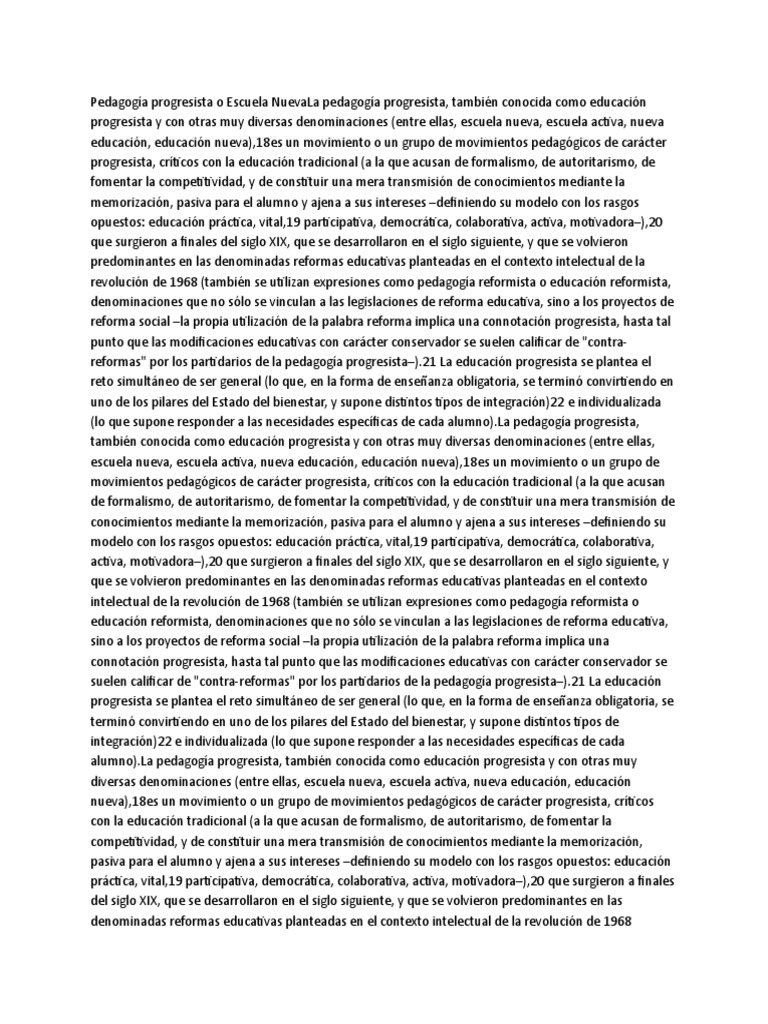 Pedagogía Progresista o Escuela Nueva | PDF | Modificación de ...