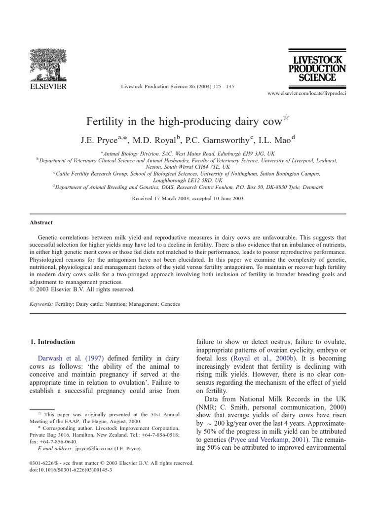 Fertility In Cow Pdf Dairy Cattle Cattle