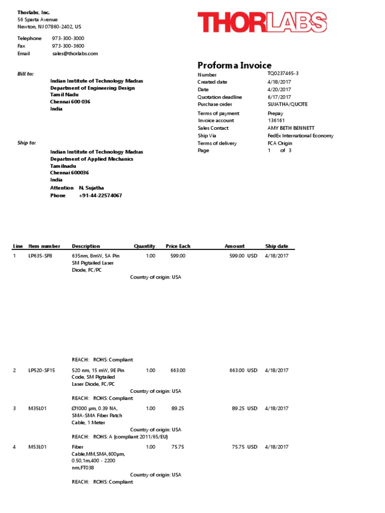 Proforma Invoice: Bill To | PDF | Tamil Nadu | Receipt