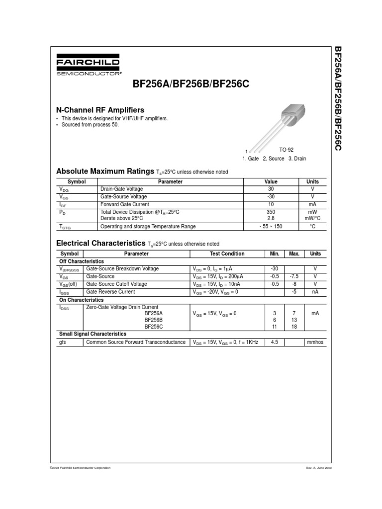 BF256A/BF256B/BF256C: N-Channel RF Amplifiers | PDF | Field Effect ...