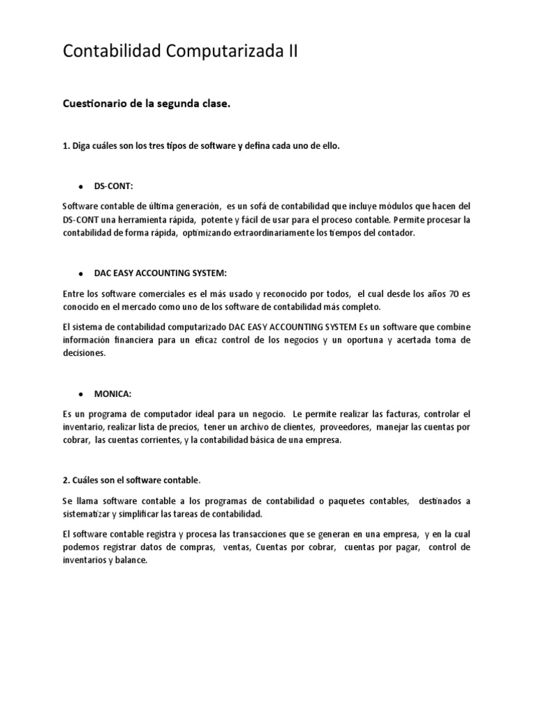 Contabilidad Computarizada II SEGUNDA TAREA | PDF | Contabilidad | Software