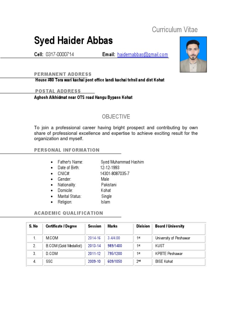 Syed Haider Abbas: Curriculum Vitae | PDF | Computing | Software