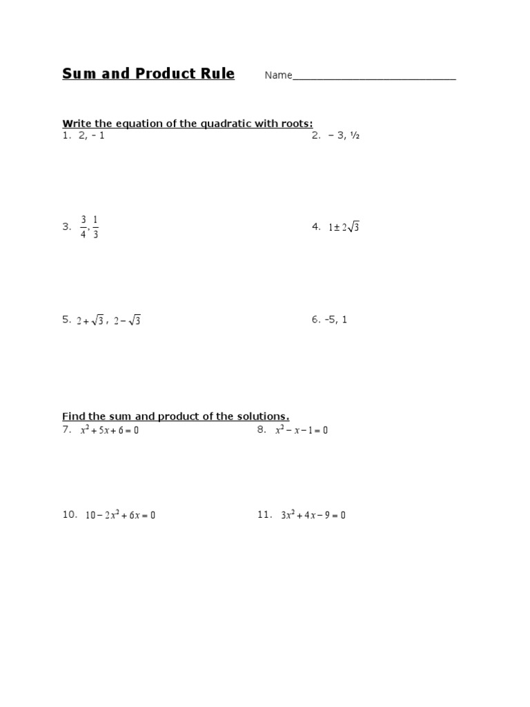 Quadratic Roots: Sum and Product Rules | PDF | Teaching Methods ...