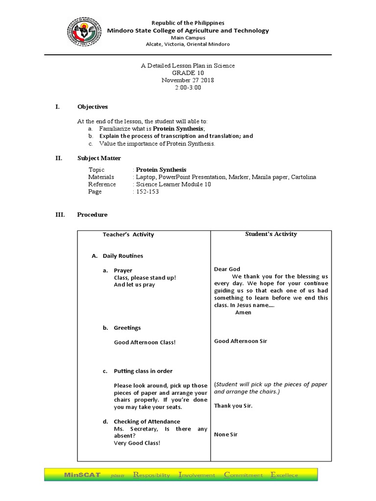 Mindoro State College of Agriculture and Technology: I. Objectives | PDF | Translation (Biology ...