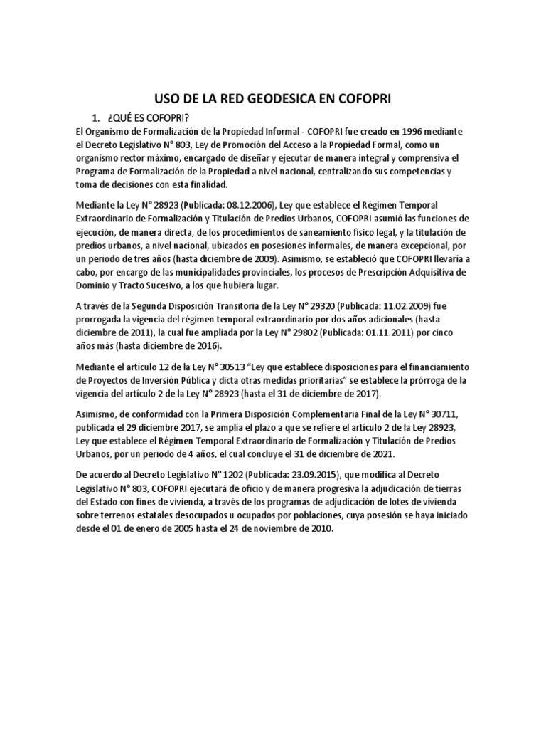 Uso de La Red Geodesica en Cofopri PDF | PDF | Topografía | Geodesia