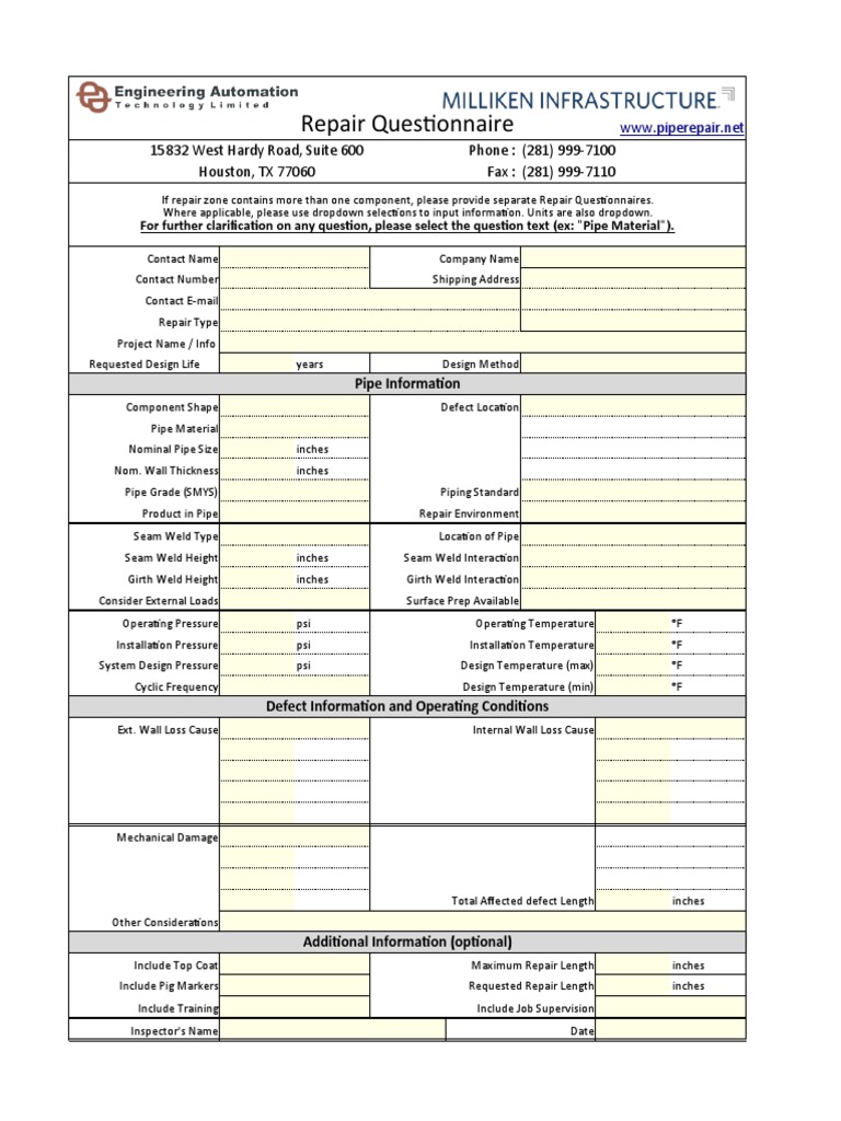 Pipe Repair Questionnaire Form | PDF | Pipe (Fluid Conveyance) | Welding