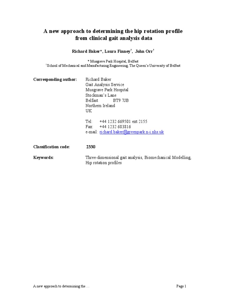 A New Approach To Determining The Hip Rotation Profile From Clinical ...