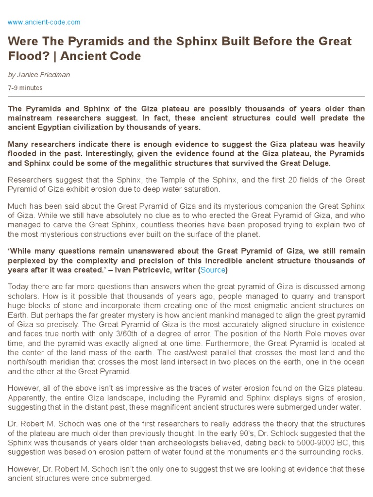 Were The Pyramids and The Sphinx Built Before The Great Flood | PDF ...