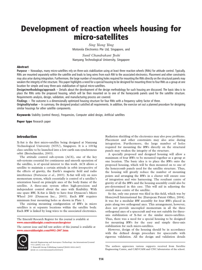 Development of Reaction Wheels Housing For Micro-Satellites | PDF ...