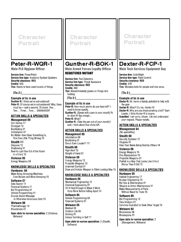 Paranoia XP Character Sheets PDF | PDF