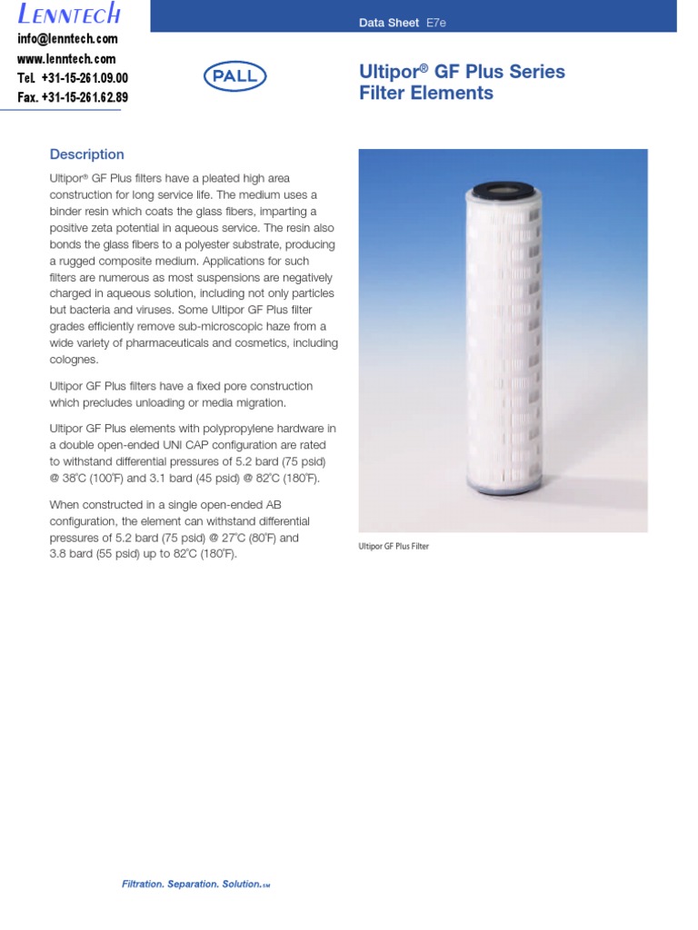 Ultipor GF Plus Series Filter Elements: Description | PDF | Chemistry ...