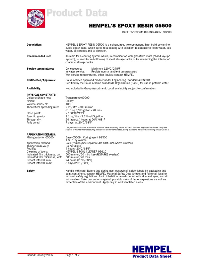 Hempel's Epoxy Resin 05500 Product Data Sheet | PDF | Paint | Epoxy