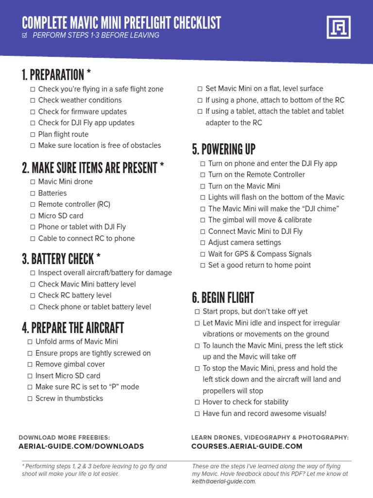 Complete Mavic Mini Preflight Checklist: 1. Preparation | PDF ...