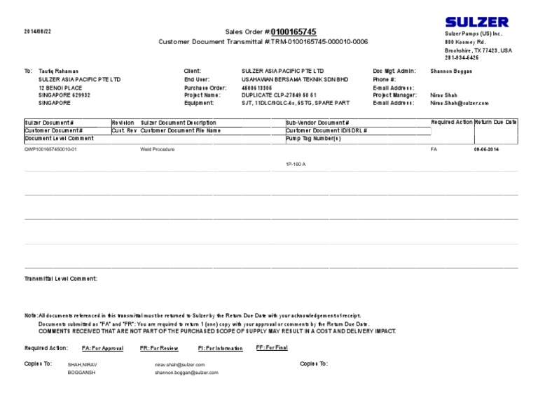 Sales Order #: Customer Document Transmittal #:TRM-0100165745-000010 ...