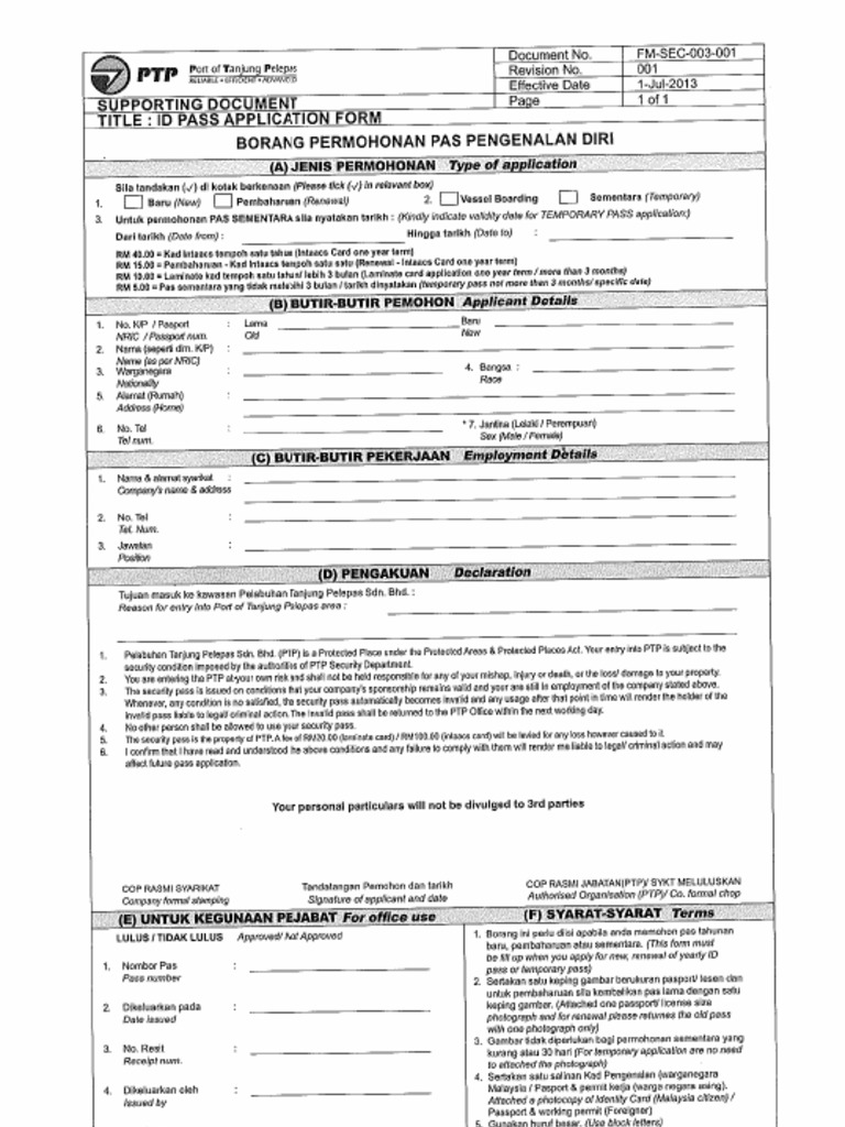 Borang Permohonan Pelepasan Diri PTP PDF | PDF