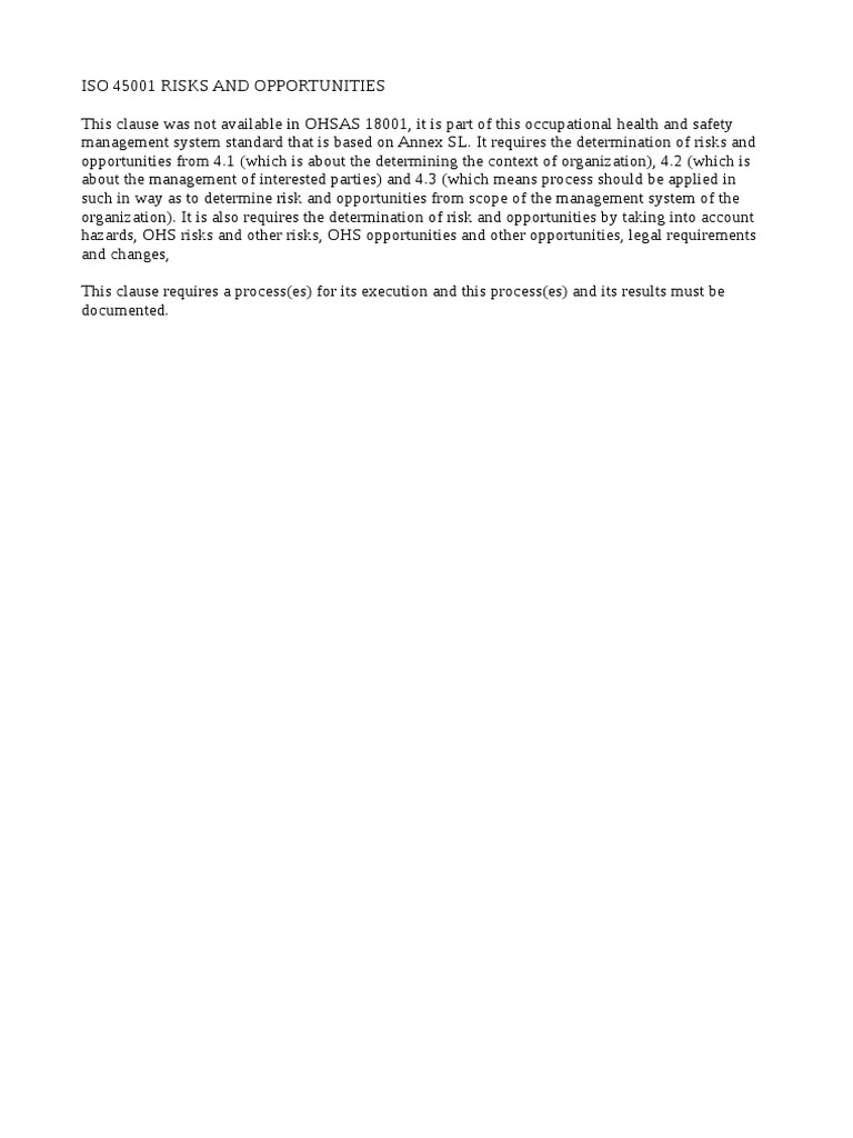 ISO 45001 Risks and Opportunities | PDF