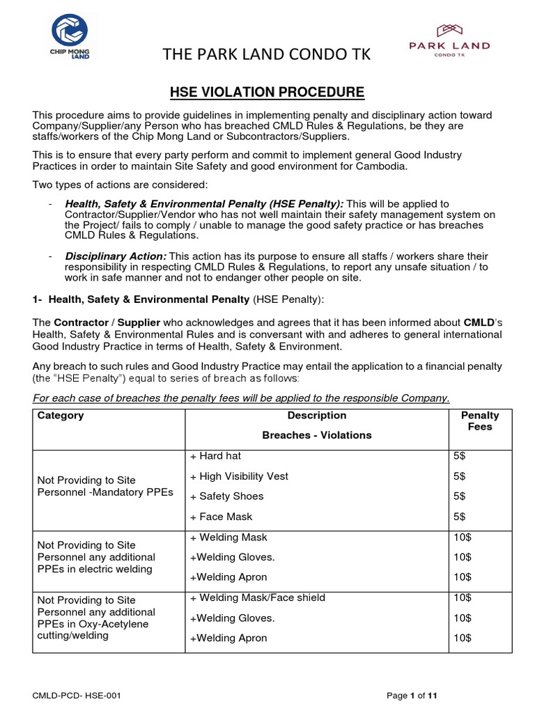 1 - HSE Violation Procedure Update - 23.05.2020 | PDF | Personal Protective Equipment | Breach ...
