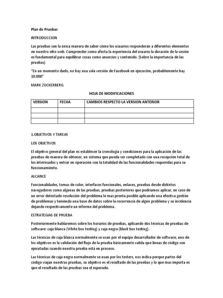 Plan de Pruebas | PDF | Pruebas de software | Red mundial