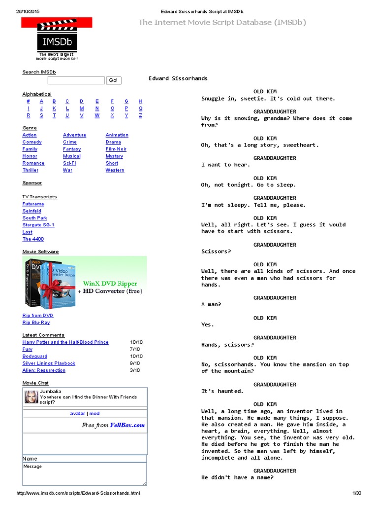 Edward Scissorhands Script at IMSDb | PDF