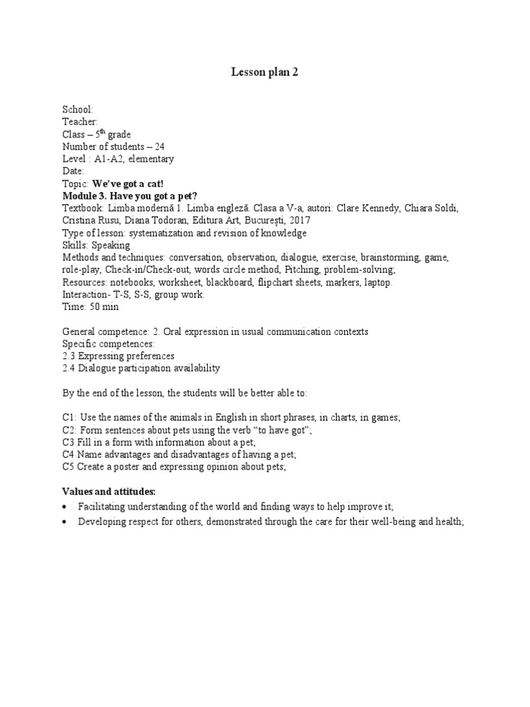 Lectia 2 - Plan de Lectie V | PDF | Psychological Concepts | Cognition