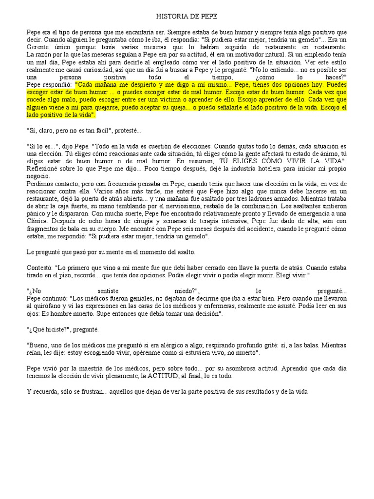 Actitud Positiva: La Historia de Pepe | PDF | Humor