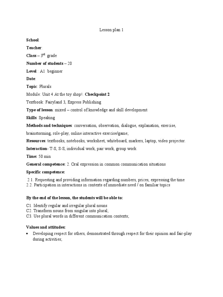 Lectia 1 - Plan de Lectie III | PDF | Plural | Semiotics