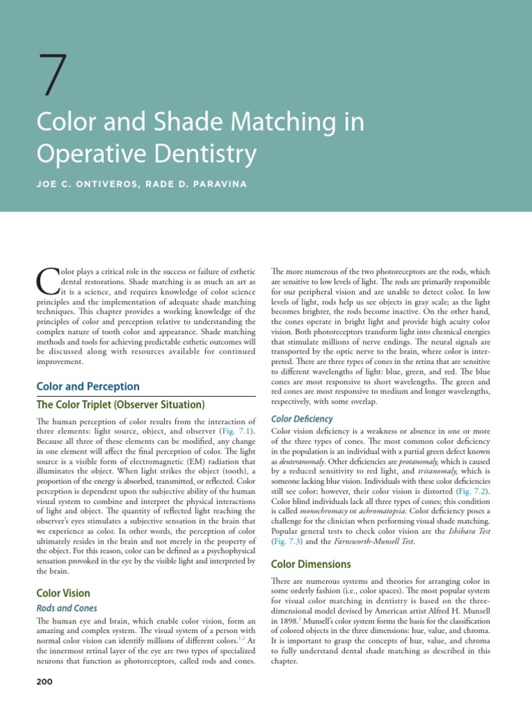 Color and Shade Matching in Operative Dentistry | PDF | Color | Visual ...