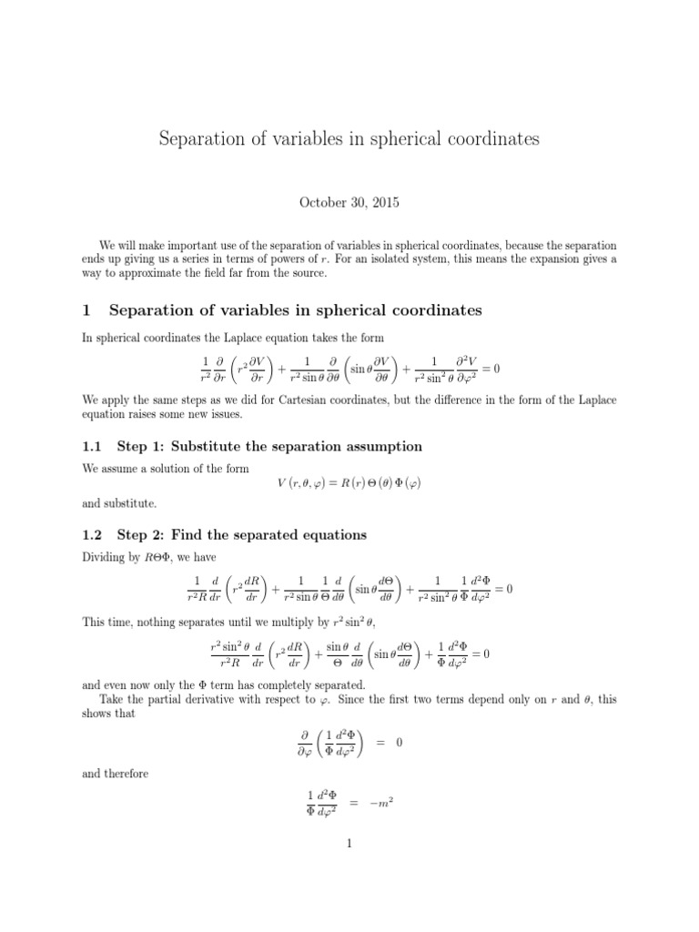 Notes 11 Separation of Variables Spherical | PDF | Equations ...