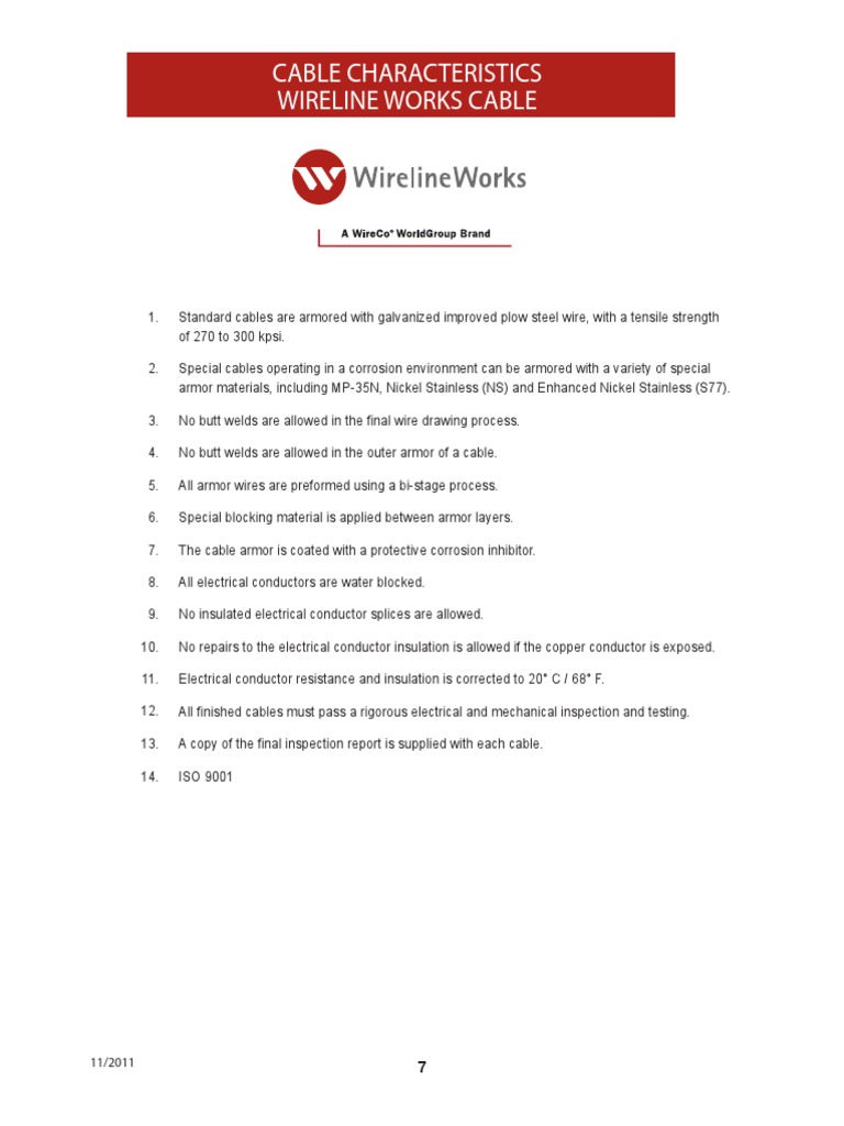 Wireline Works Cable Cable Characteristics | PDF