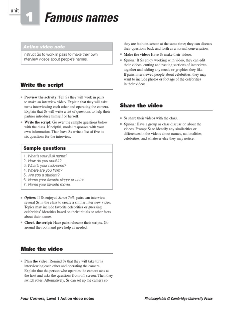 Famous Names: Write The Script | PDF | Celebrity | Interview