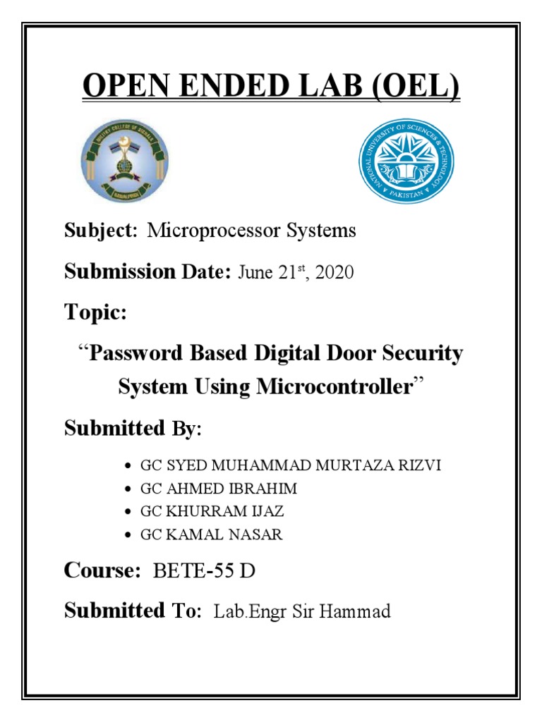 Open Ended Lab (Oel) : Submission: Topic: Password Based Digital Door ...