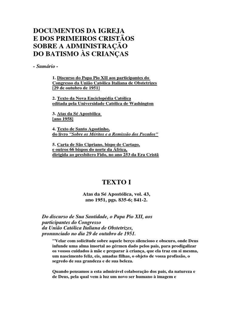Documentos Da Igreja Sobre o Batismo de Crianças PDF | PDF | Batismo ...