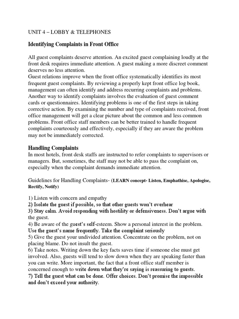 II Sem Handling Complaints in Front Office Department PDF | PDF ...