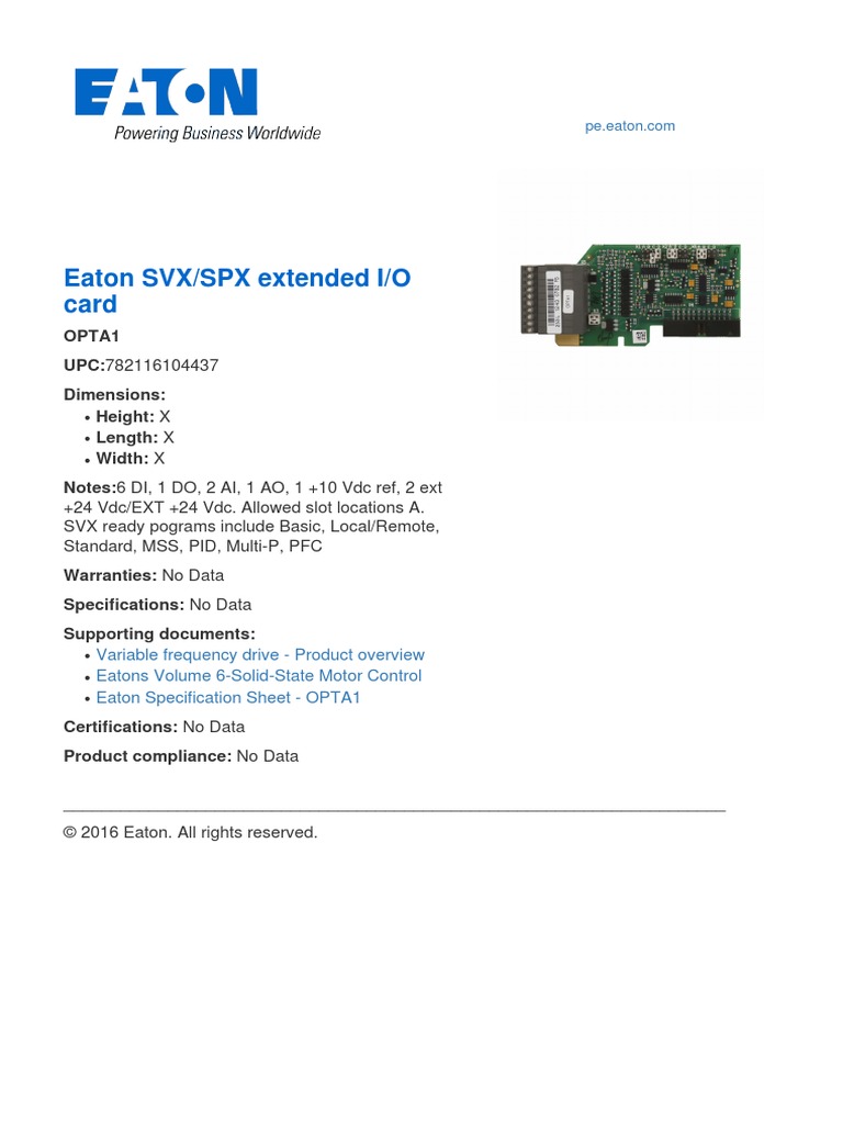Eaton SVX/SPX Extended I/O Card | PDF