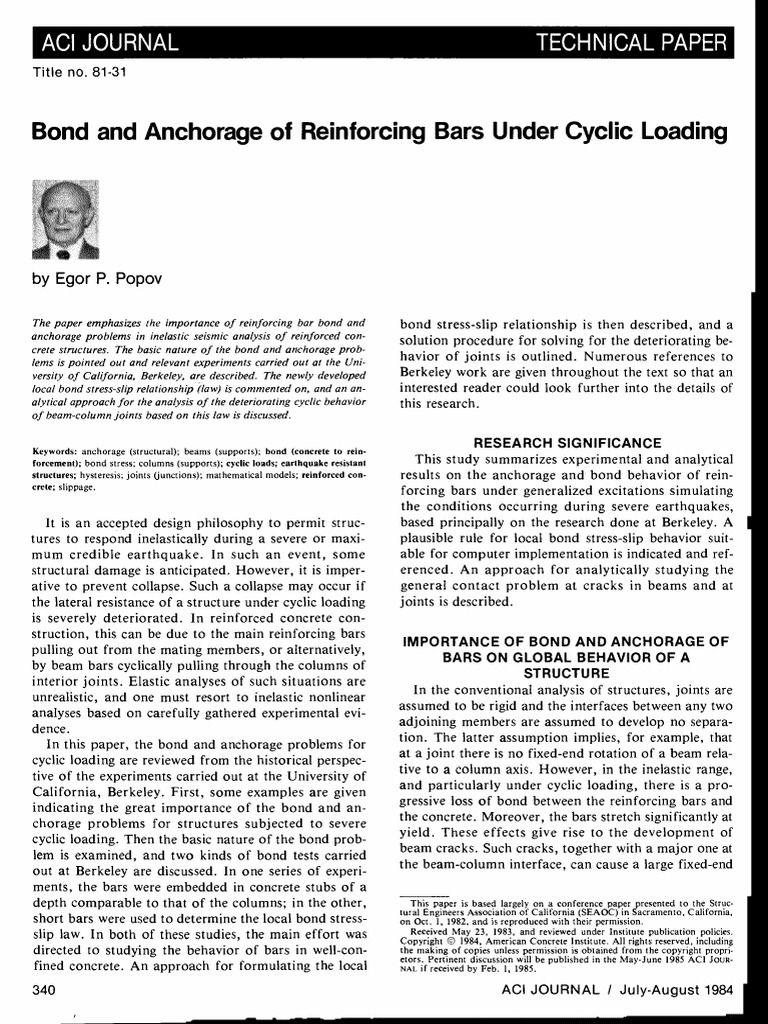 Bond and Anchorage of Reinforcing Bars Under Cyclic Loading | PDF ...