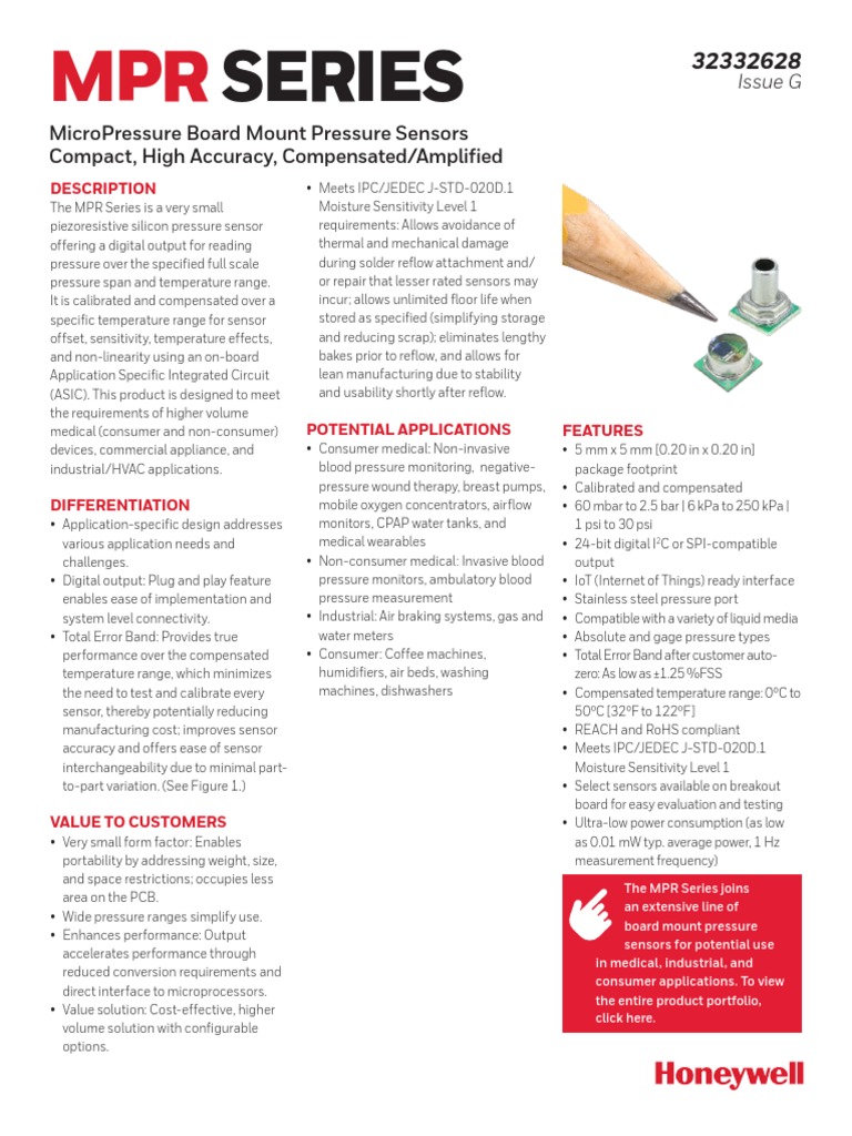 Honeywell Sensing Micropressure Board Mount Pressure MPR Series ...