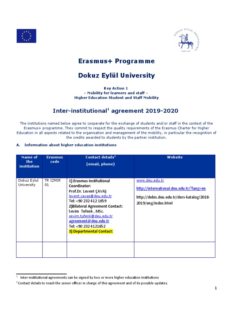 Erasmus+ Programme Dokuz Eylül University: Inter-Institutional Agreement 2019-2020 | PDF ...