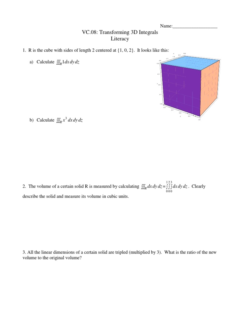 VC.08: Transforming 3D Integrals Literacy: DZ Dy DX | PDF | Volume ...